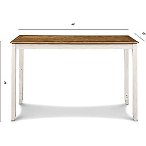 New Classic Furniture Amy Farmhouse Kitchen Counter Island Dining Table for 4 with Storage Shelf & USB Chargers, Two Tone Vintage White/Brown