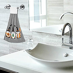 Halloween Gnomes Bats Hanging Kitchen Towels Pumpkin Skull Broom Hand Towel 2PCS Dish Cloth Tie Towel Absorbent Oven Stove Washcloth with Loop for Bathroom Home Decorative