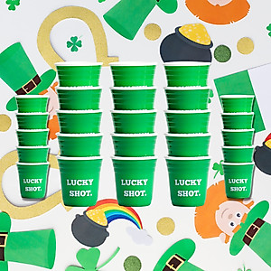 Tipsy Umbrella "LUCKY SHOT St. Patrick’s Party Favor Shot Glass Set - (Set of 5) Reusable Hard Plastic Party Cup Shot Glasses (Green)