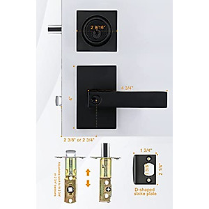 goldenwarm Keyed Alike Black Door Handle with Deadbolt, Square Contemporary Matte Black Exterior Door Lock Set with Deadbolt, Heavy Duty Zinc-alloyed Front Entry Door Locksets with Deadbolt(1 Pack)