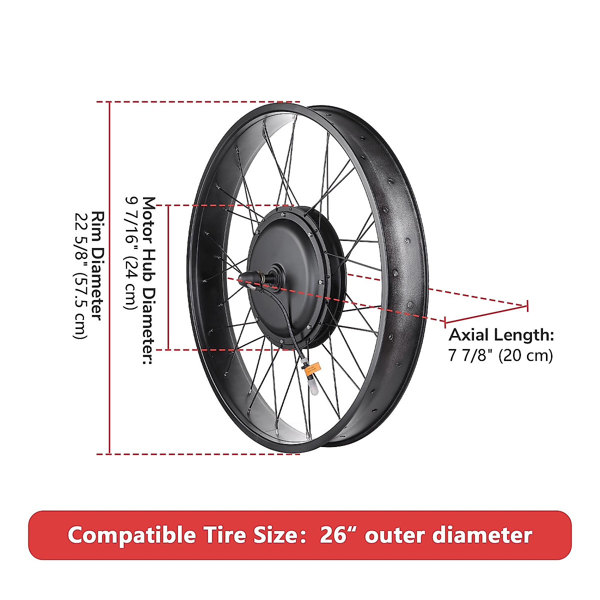 Electric Motor Bicycle Wheel Conversion Kit 26in 1000W Font Drive Controller Display Trun Bike to Ebike Electric Wheel Bicycle Modification Parts Kits (48V 1000W, 26inX4 Fat Tire Wheel Rim)