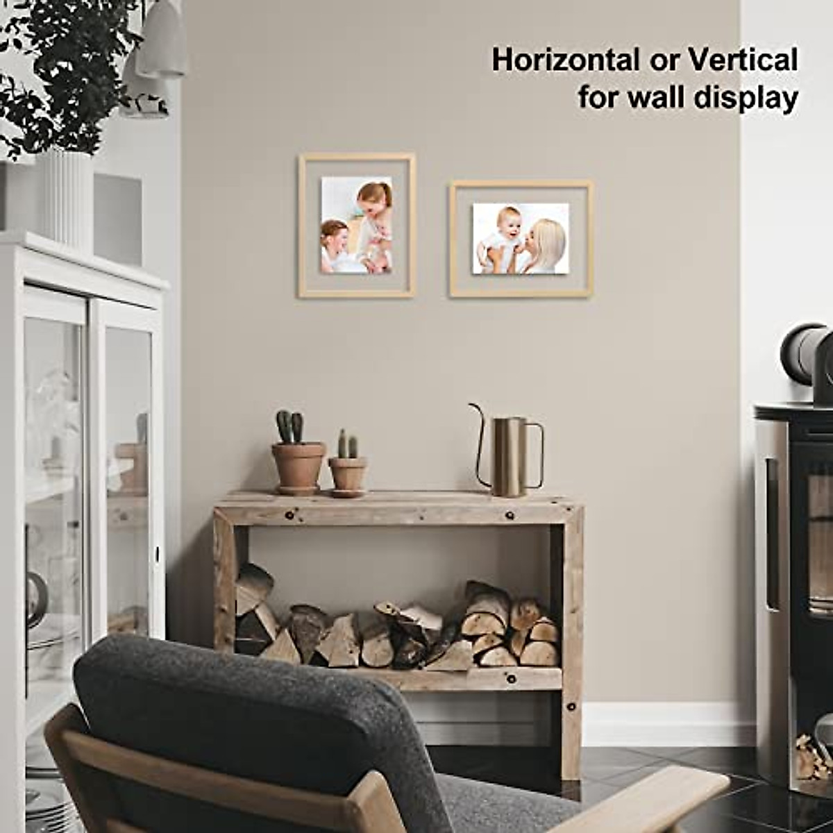 Egofine 8x10 Floating Frames Set of 2, Double Glass Picture Frame, Made of Solid Wood Display Any Size Photo up to 8x10, Wall Mount or Tabletop Standing, Natural Wood