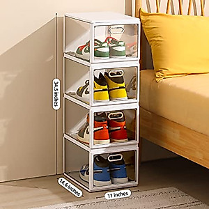 submatches Clear Storage Bin with Lid, 4 Layers Stackable Shoe Organizer for Closet Bedroom, Installation Free Shoe Containers, Large Space for Sneakers Display, Set of 8