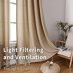 BGment Natural Faux Linen Curtains for Bedroom, Grommet Thick Linen Semi Sheer Drapes Light Filtering Privacy Window Treatments Curtains for Living Room, Set of 2 Panels, 52 x 84 Inch, Natural