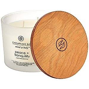 Chesapeake Bay Candle PT40234 Scented Candle, Peace + Tranquility (Cashmere Jasmine), Coffee Table ,11 oz , White