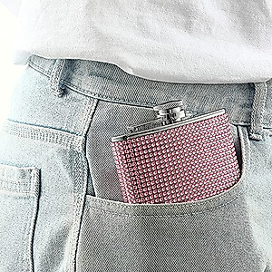 FYL Hip Flask for Liquor, Blue Glitter Flask 8oz with Never-Lose Cap