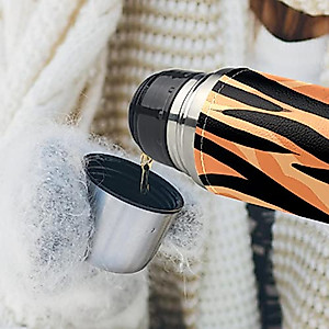 Stainless Steel Leather Vacuum Insulated Mug Tiger Texture Thermos Water Bottle for Hot and Cold Drinks Kids Adults 16 Oz