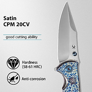 KANSEPT Rei Pocket Folding Knives for Men EDC Pocket Knife 3.3'' Satin CPM 20CV Blade Excellent Folding Knife with Titanium Lightning Strike Finish Handle EDC K1061A4