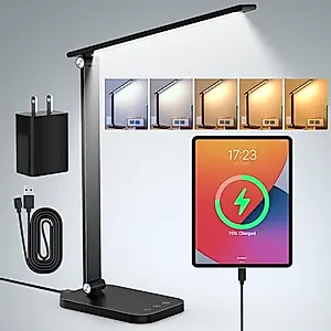Bright Led Desk Lamp for College Dorm - Foldable Study Desk Light for Home Office, Modern Dorm Study Desk Lamps, 5 Light Mode Dimmable Brightness Eye-Caring Craft Task Lamp Reading Desktop Lamp,Black