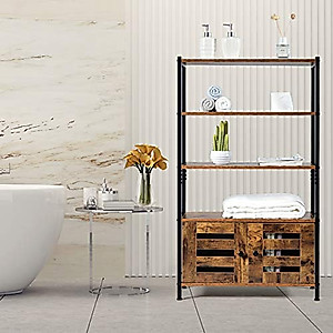 Tangkula Storage Cabinet, Industrial Bookshelf and Bookcase, Freestanding Floor Cabinet with 3 Shelves and 2 Louvered Doors, for Living Room Study Home Office, 27.5 x 12 x 47.5 Inch, Rustic Brown