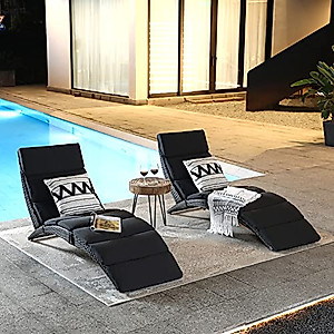 JOIVI Patio Chaise Lounge, Outdoor Lounge Chair, PE Rattan Foldable Chaise Lounger with Removable Dark Gray Cushion, Suitable for Poolside, Garden, Balcony 2 Pack