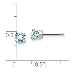 FB Jewels Solid 14K White Gold 5mm Aquamarine Stud Earrings