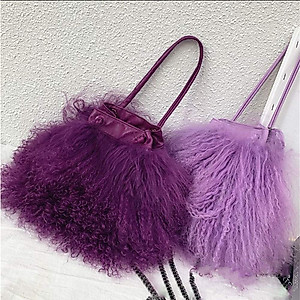 Real Mongolian Fur Luxury Lamb Fur Womens Girls Shoulder Tote Bags Lavender