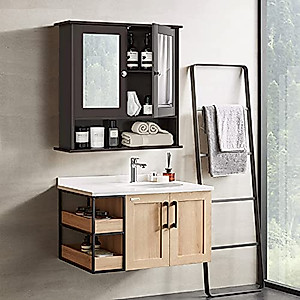Giantex Bathroom Wall Cabinet with 2 Mirror Doors and Adjustable Shelf, Hanging Wooden Medicine Cabinet Storage Organizer, Bathroom Mirror Cabinet Wall Mounted (Espresso)