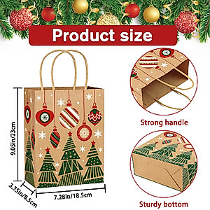 Vellibring 24pcs Kraft Christmas Gift Bags with Handles, Medium Paper Bags for Holiday Party Favors and Decor Supplies