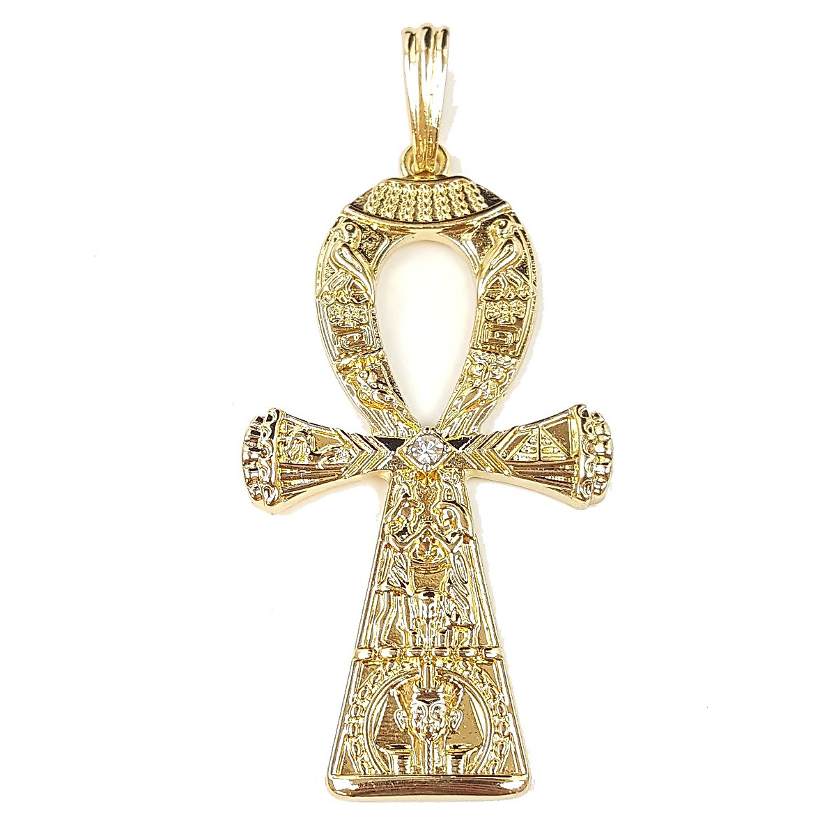 UrbanMixNY Egyptian Symbols Engraved Ankh Gold Plated Pendant with 2mm 24" Box Chain
