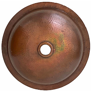 15" Round Copper Bathroom Sink Mexican Copper Bath Sink Pure Copper Hand Hammered Dual Mount Brown CPS06
