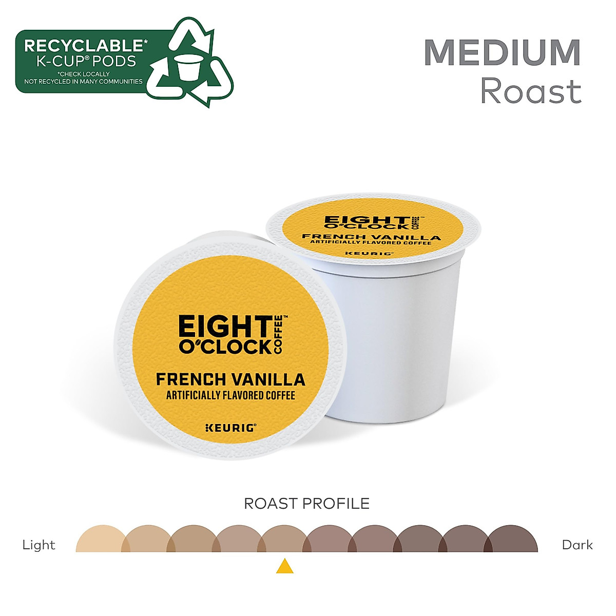 Eight O'Clock Coffee French Vanilla, Keurig Single Serve K-Cup Pods, Light Roast, 72 Count