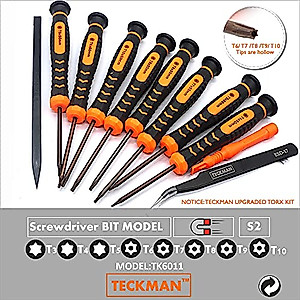 TECKMAN 11 in 1 Torx Screwdriver Set with T3 T4 T5 T6 T7 T8 T9 T10 Security Torx Screwdriver & Tweezer,Magnetic Screwdrivers Precision Repair Kit for Xbox,PS4,Macbook,Computer,Ring Doorbell & Knife