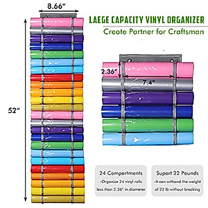 AROUY Vinyl Storage Organizer - Vinyl Roll Holder Wall Mount/Over The Door, Craft Vinyl Storage Rack, Hanging Organizer Storage with 24 Roll Compartments (24 - Gray)