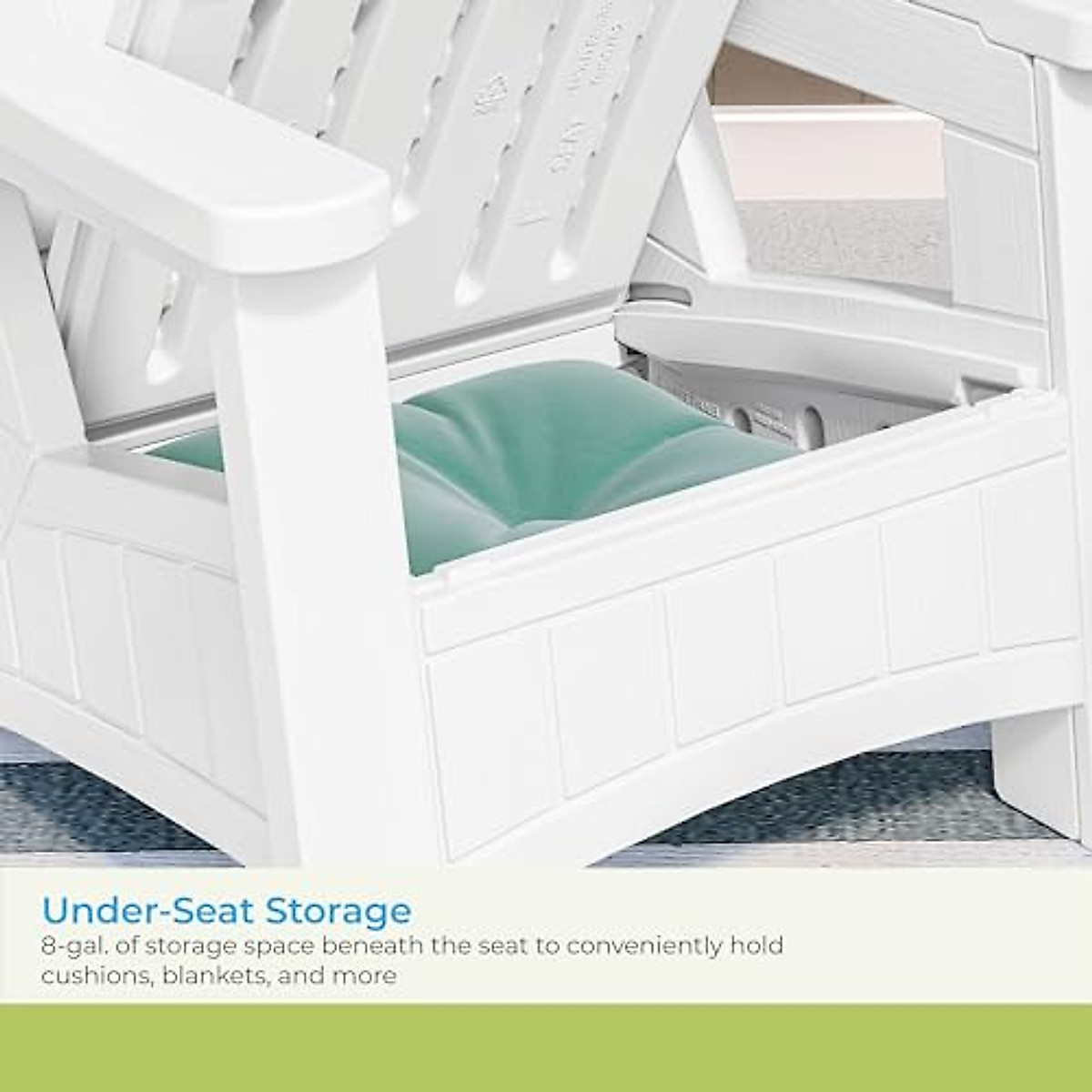 Suncast UV-Resistant Stylish Adirondack Outdoor Backyard Patio Chair with in-Seat Storage, White