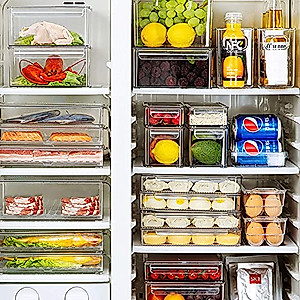 elabo Food Storage Containers Fridge Produce Saver- Stackable Refrigerator Organizer Keeper Drawers Bins Baskets with Lids and Removable Drain Tray for Veggie, Berry and Fruits