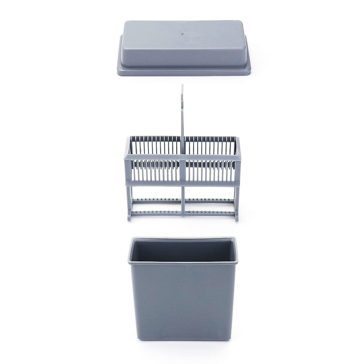 QWORK Microscope Slides Staining Jar and Rack, 2 Pcs 24-Slots, Grey