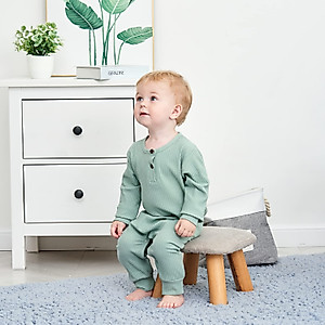 Bafeicao Baby Boy Girl 2 Pack Solid Romper Ribbed Long Sleeve Bodysuit Jumpsuit Infant Knitted Outfits Clothes, Cyan+Green, 0-3M