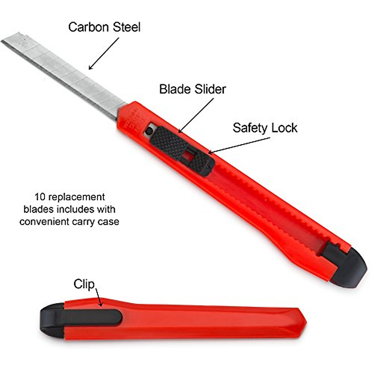 Fixson Utility Knife 9-MM Box Cutter (6 PACK) Retractable Razor Blades Knifes with Snap Off Blades and Slide Locks, Great Packaging Tools & Hobby Knife (10 REPLACEMENT BLADES INCLUDED)