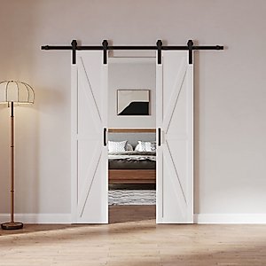 36in x 84in (Double 18in x 84in Door) Barn Doors with 6.6ft Hardware Kit, Pre-Finished Surface, Pre-Drilled Holes Easy Assembly, Solid MDF Covered with Water-Resistant PVC Surface, K Frame, White