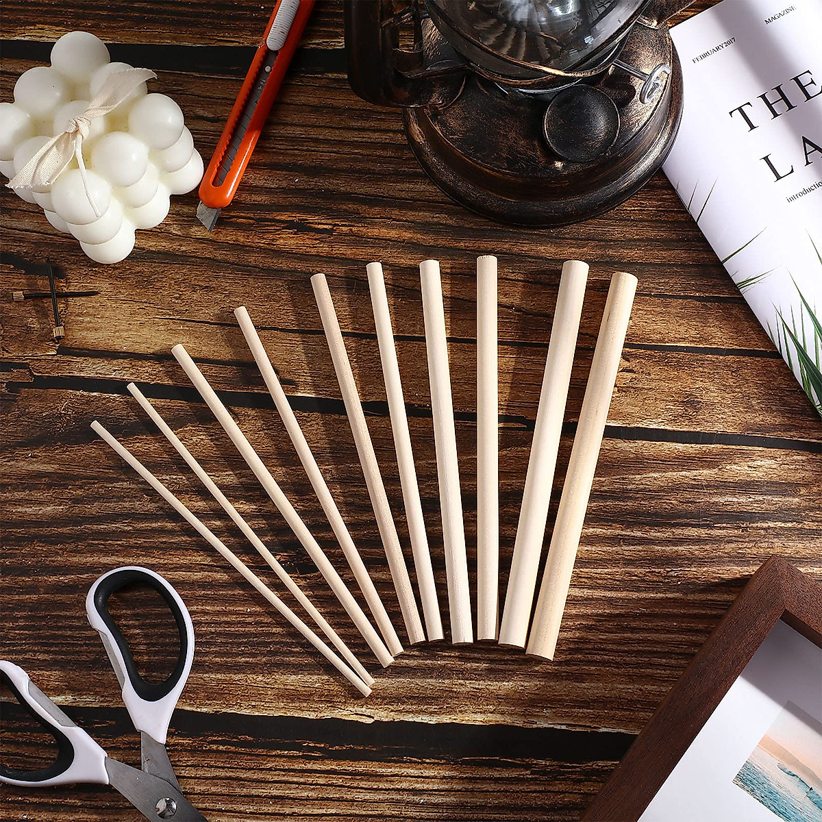 100 Pieces Wood Dowels Assorted Sizes Dowel Rods for Crafting Wood Sticks 1/8, 3/16, 1/4, 5/16, 3/8 x 6 Inch Unfinished Dowel Small Round Hardwood Sticks for DIY Lover Wedding Christmas Ribbon, 5 Size