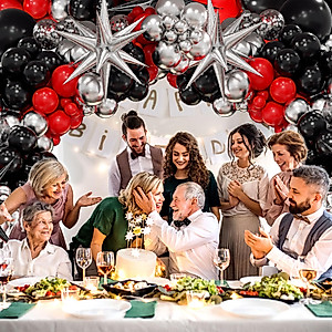 Red and Black Balloon Arch Kit with 3pcs Star Balloons, Red Black and Metallic Silver Balloons Garland Kit for Birthday Prom Red Black Graduation 2024 Party Decorations