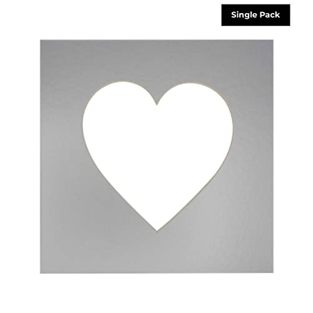11x11 Mat Bevel Cut for 7x7 Photos - Precut Metallic Silver Heart Shaped Photo Mat Board Opening - Acid Free Matte to Protect Your Pictures - Bevel Cut for Family Photos, Pack of 1 Matboard Show Kit