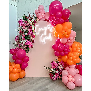 Pink and Orange Balloon Arch Kit, Double Stuffed Olive Green Hot Pink Orange Balloons, Pastel Pink Balloon Arch Kit for Baby Shower Birthday Wedding Bridal Summer Wonderland Party Supplies