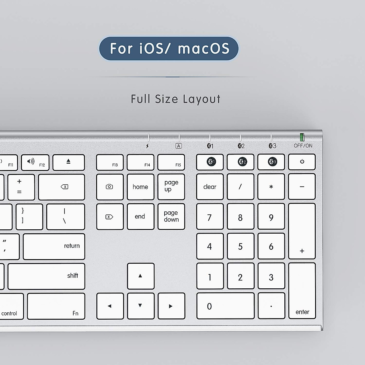 Bluetooth Keyboard for Mac, Multi-Device Rechargeable Keyboard, Ultra-Slim Wireless Keyboard with Full-Size Number Pad, Compatible with Apple MacBook Pro/Air, iMac, iPhone, iPad