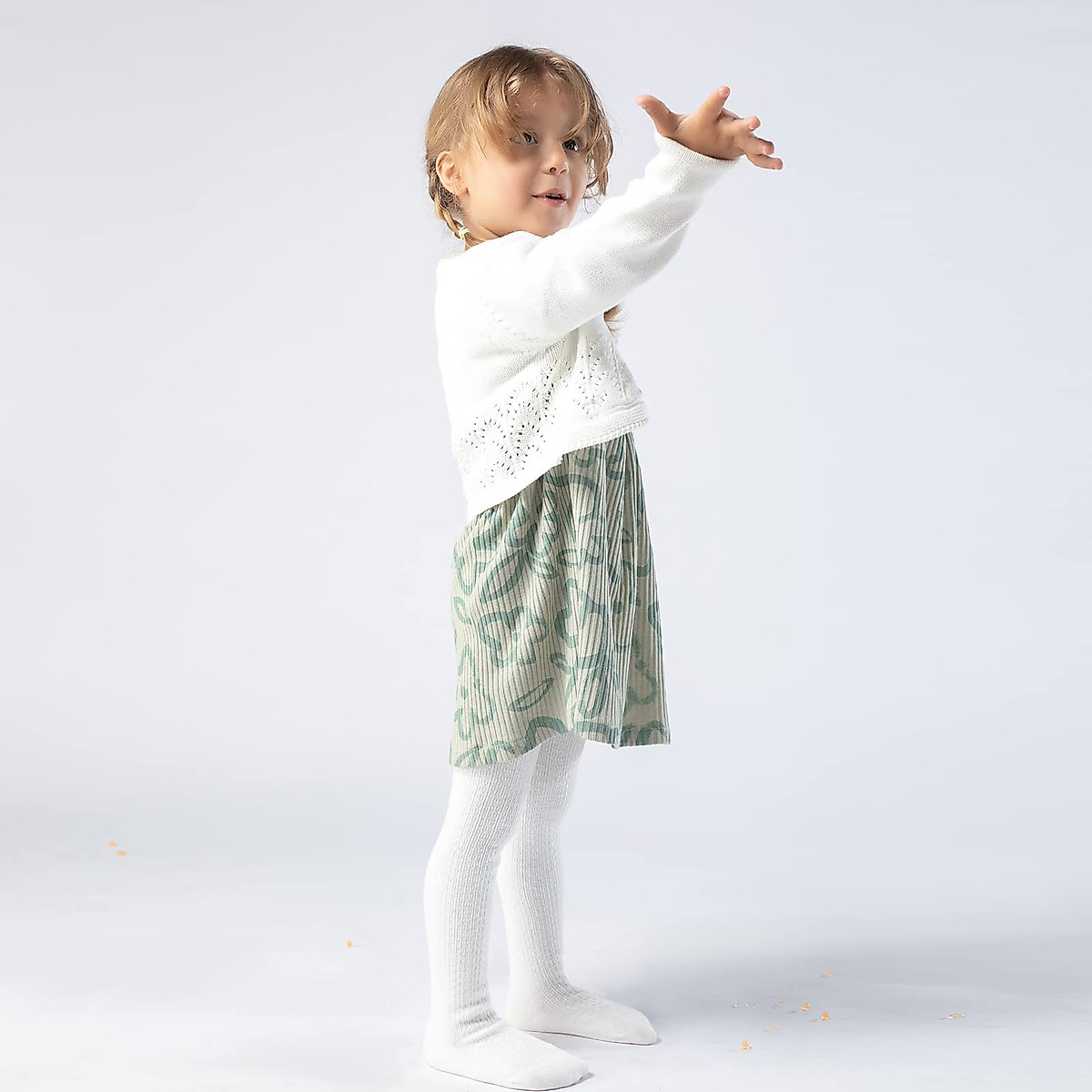 Petrass Girls Tights Toddler Cable Knit Cotton Footed Seamless Dance Ballet Baby Girls' Leggings 3 Pack Black/Ivory/Grey 7-8Y