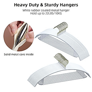 MOPALL Non Slip Coat Hangers 20 Pack No Shoulder Bumps and Space Saving, Wide Heavy Duty Clothes Hangers with Nano-Dipped Rubber Coated Surface for Sweaters/Suits/Dresses/Pants,Shirt(White, 20 pc)