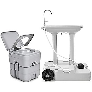 YITAHOME Portable Camping Toilet and Sink, 5.3 Gallon Flush Porta Potty, 30 L Hand Washing Station, for Outdoor, RV, Boat, Camper, Travel
