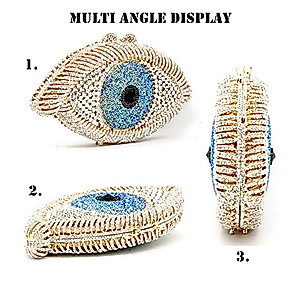 Chaliwini White Evning Bag Evil Eye Designer Bridal Clutch Purses for Women Rhinestone Prom bags Glitter Handbag (White)