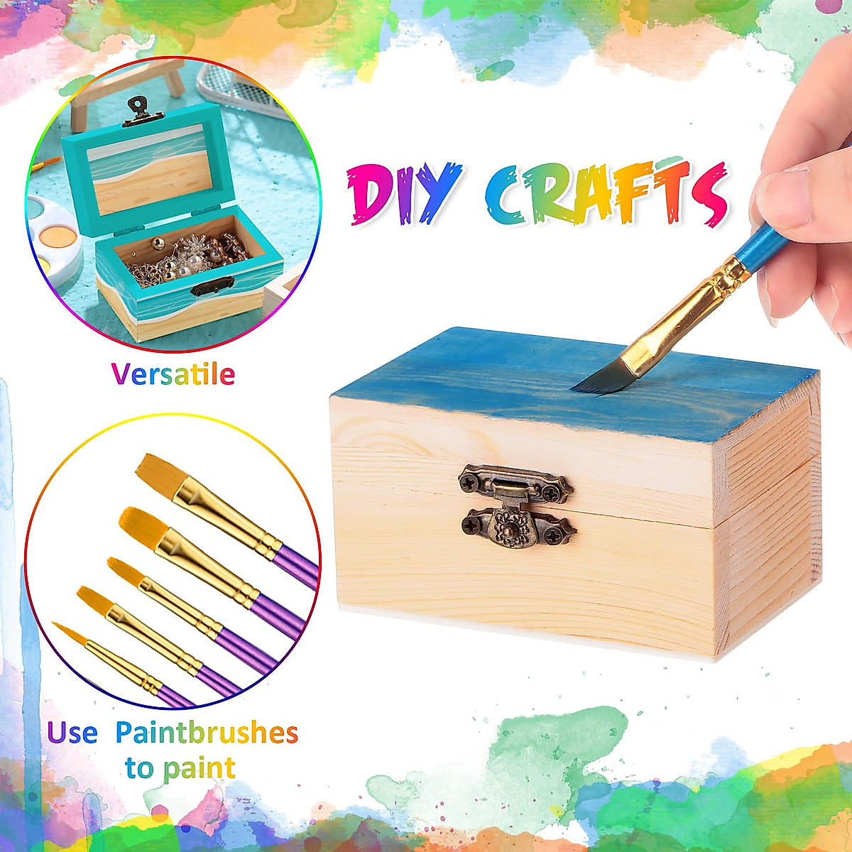 Thyle 48 Pcs Unfinished Small Wooden Box 3.54 x 1.97 x 2.17 Inch Mini Treasure Boxes Stash Wooden Box with Hinged Lid Locking Clasp for DIY Crafts Party Projects