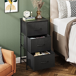 WLIVE Dresser with 3 Drawers, Fabric Nightstand, Organizer Unit, Storage Dresser for Bedroom, Hallway, Entryway, Closets, Sturdy Steel Frame, Wood Top, Easy Pull Handle, Charcoal Black