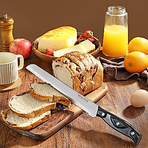 Little Cook Bread Knife with Cover, 10 inch serrated bread knife for homemade bread, German Stainless Steel brisket knife, Bread Cutter Ideal for Slicing Homemade Bread, Bagels, Cake