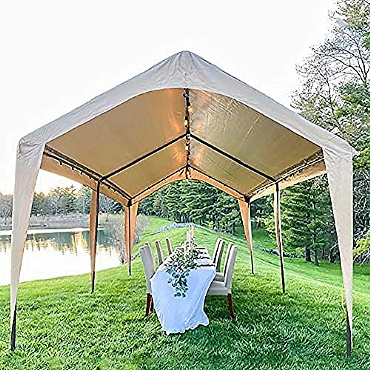 Abba Patio 10x20 ft Heavy Duty Carport Car Canopy Portable Garage Boat Shelter with Fabric Pole Skirts for Party, Wedding, Garden Outdoor Storage Shed 6 Steel Legs, Beige