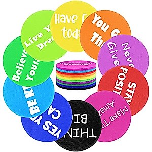 MENOLY 30 PCS Positive Sayings Carpet Marker, Inspirational Phrase Circles Nylon Markers 5 inch, for Classroom Aid Teaching, Yoga, Sports ect (10 Colors)