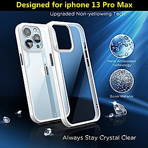 [2023 New] for iPhone 13 Pro Max Case, [Non-Yellowing] [Military Drop Protection] Shockproof Bumper Slim Fit Phone Case Thin Cover for Apple 13pro Max (6.7 in, Clear White)