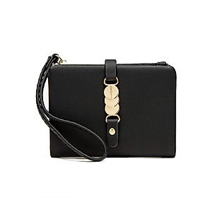 AOXONEL Womens Wallets Small Rfid Bifold Wristlet,Ladies Wallets for Card Coin,Change Purse with Wrist Strap (Black)