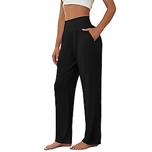 3 Pcs Women's Wide Leg Yoga Pant Comfy Loose Sweatpants High Waist Lounge Casual Athletic Pant Workout Joggers Pant (Black, Green, Red,Large)
