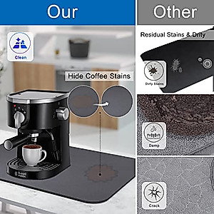 Coffee Mat Hide Stain Rubber ,Coffee Maker Mat for Countertops, Absorbent Coffee Bar Mat for Kitchen Counter,Coffee Bar Accessories Under Appliance Mats,Drying Mat for Kitchen Counter Gray (16*24 IN)