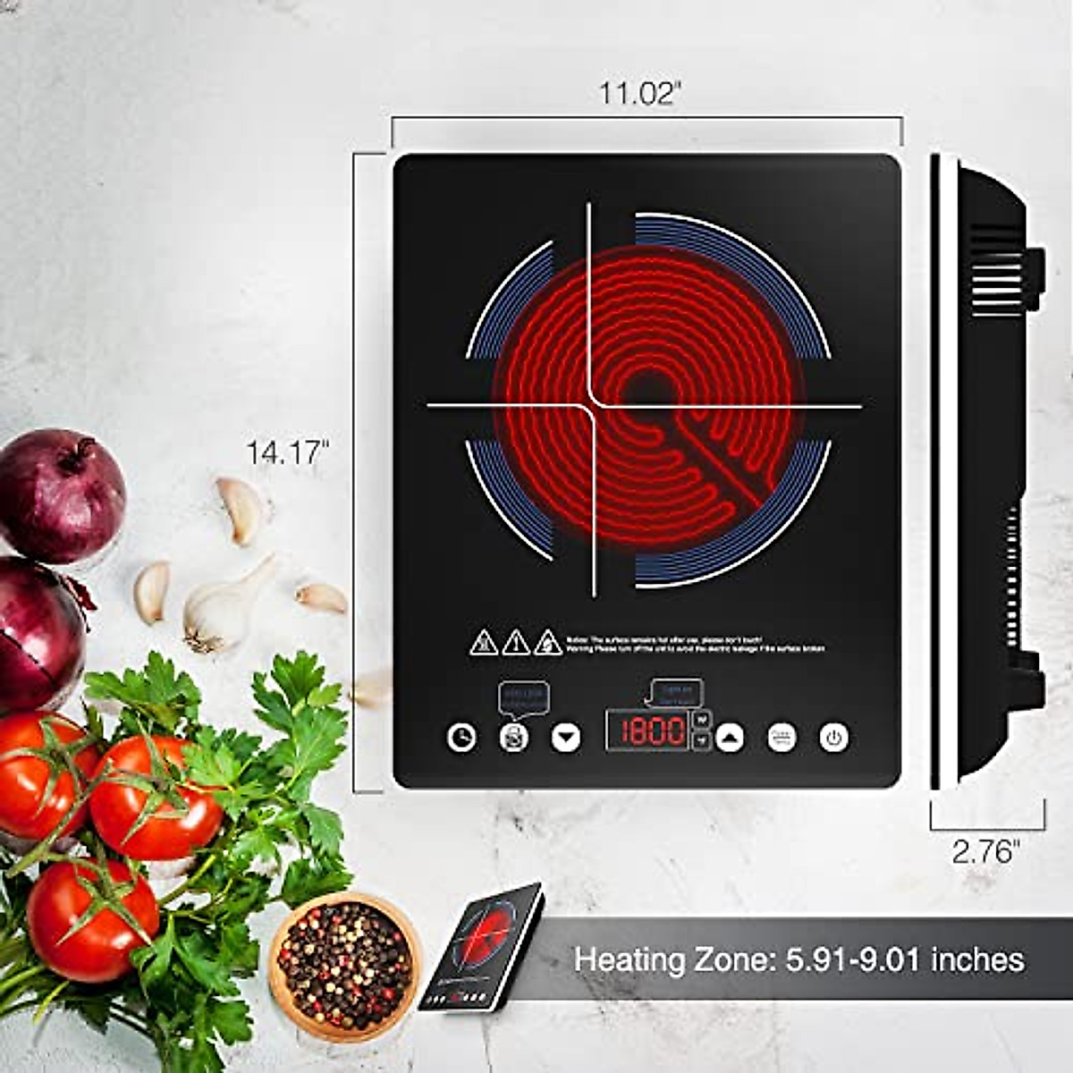 GIHETKUT Electric Cooktop Single Burner, 1800W Electric Stove Top with Touch Control, 9 Power Levels, Kids Safety Lock & Timer, Overheat Protection,110V Induction Cooktop