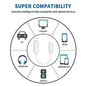 [2 Pack] 3.5mm Adapter for iphone Headphones,Apple MFi Certified Lightning to 3.5 mm Headphone Jack Adapter Aux Dongle Cable Converter Compatible with iPhone 12 11 Pro XR XS X 8 7 iPad Support All iOS
